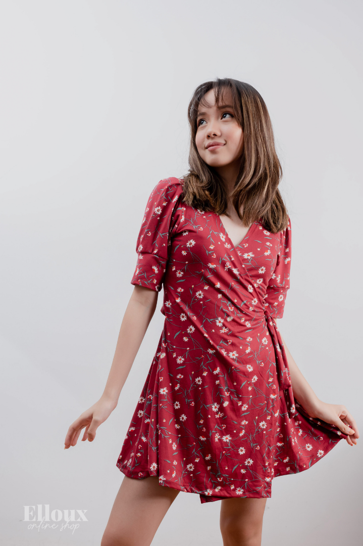 Burgundy Floral Sexy Wrap Dress – Elloux Clothing